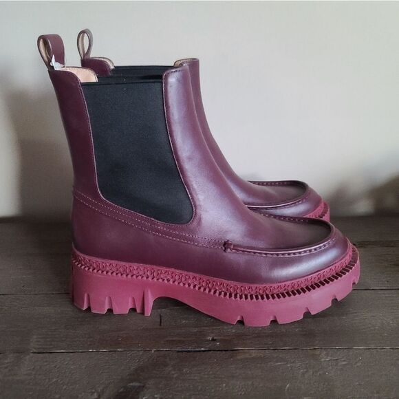 Coach | Shoes | Coach Joeylug Booties Boots Dark Cranberry Leather Size ...
